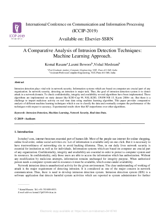 (PDF) A Comparative Analysis of Intrusion Detection Techniques: Machine Learning Approach