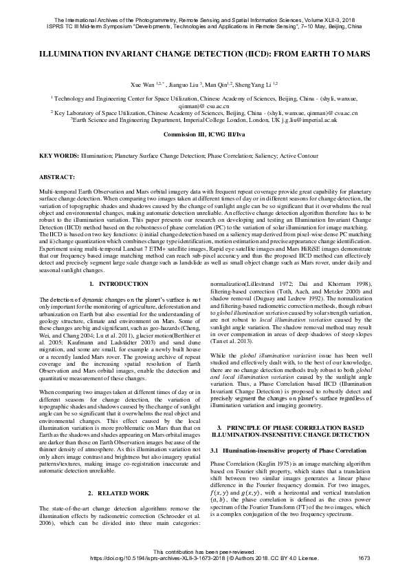 (PDF) Illumination Invariant Change Detection (Iicd): From Earth to Mars