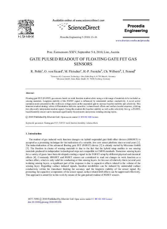 (PDF) Gate pulsed readout of floating gate fet gas sensors