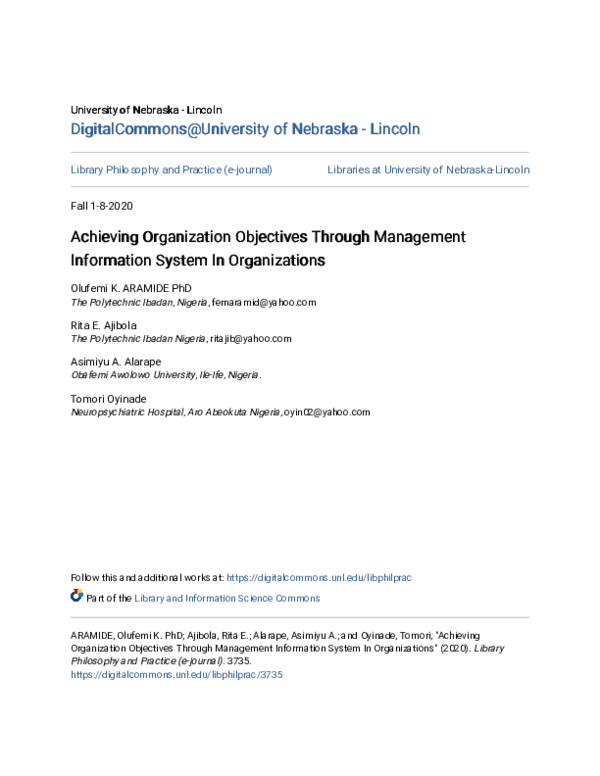 (PDF) Achieving Organization Objectives Through Management Information ...