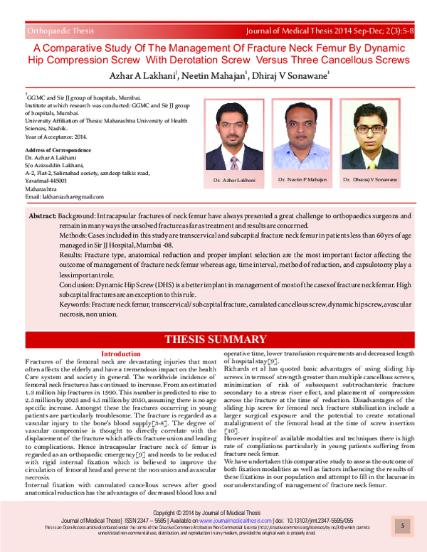 (PDF) A Comparative Study Of The Management Of Fracture Neck Femur By ...