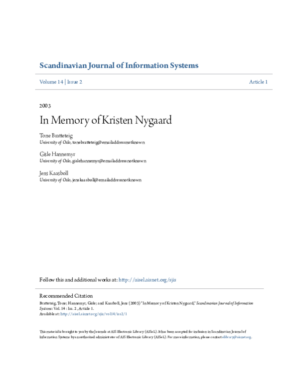 (PDF) In Memory of Kristen Nygaard | Gisle Hannemyr - Academia.edu
