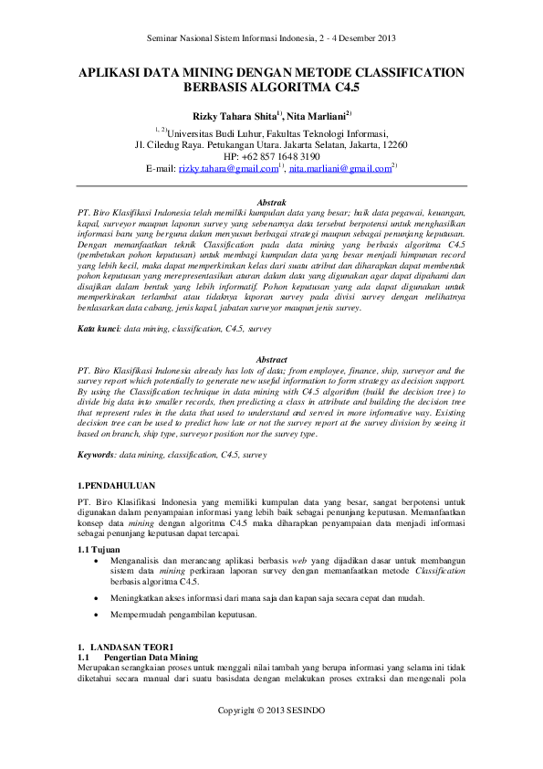 (PDF) Aplikasi Data Mining dengan Metode Classification berbasis ...