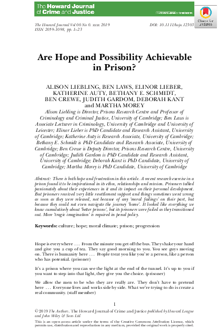 (PDF) Are Hope and Possibility Achievable in Prison?