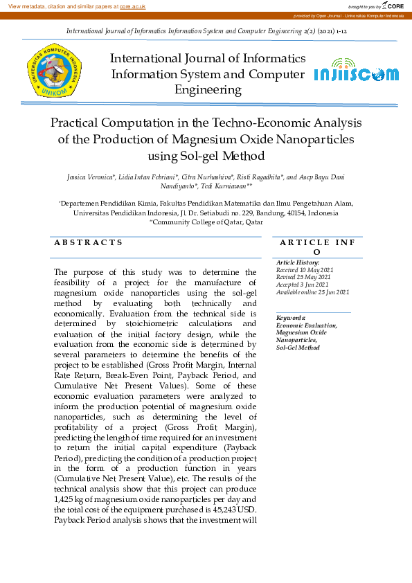 (PDF) Practical Computation in the Techno-Economic Analysis of the ...