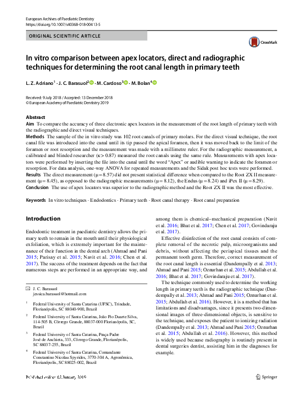 Pdf In Vitro Comparison Between Apex Locators Direct And Radiographic Techniques For