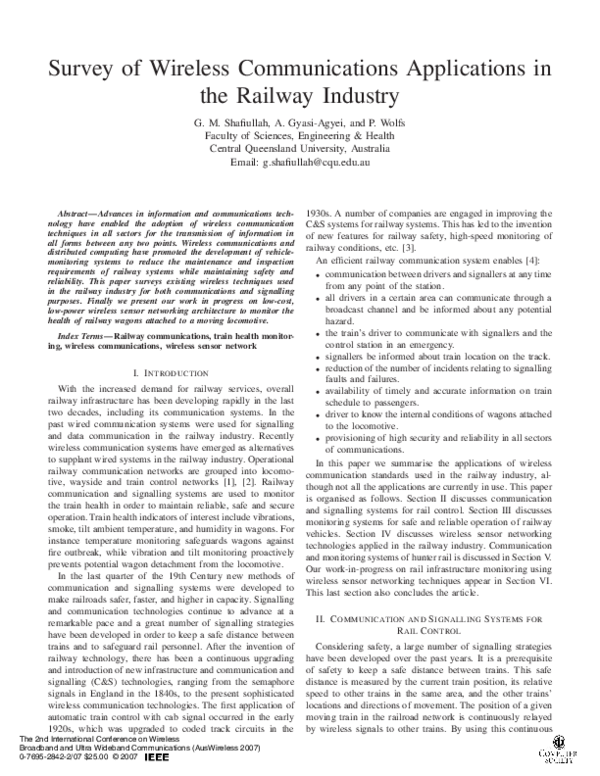 (PDF) Survey of Wireless Communications Applications in the Railway ...