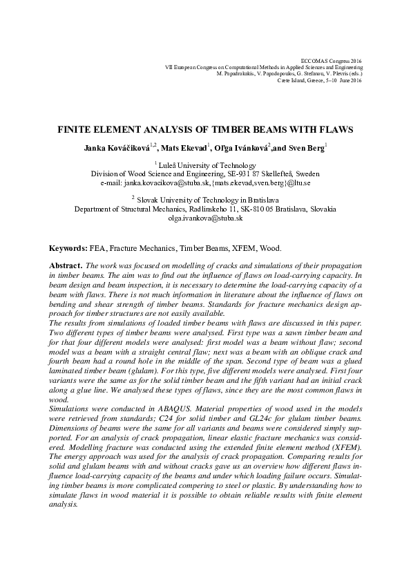 Pdf Finite Element Analysis Of Timber Beams With Flaws 