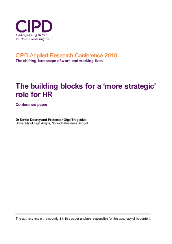 (PDF) The building blocks for a "more strategic" role for HR