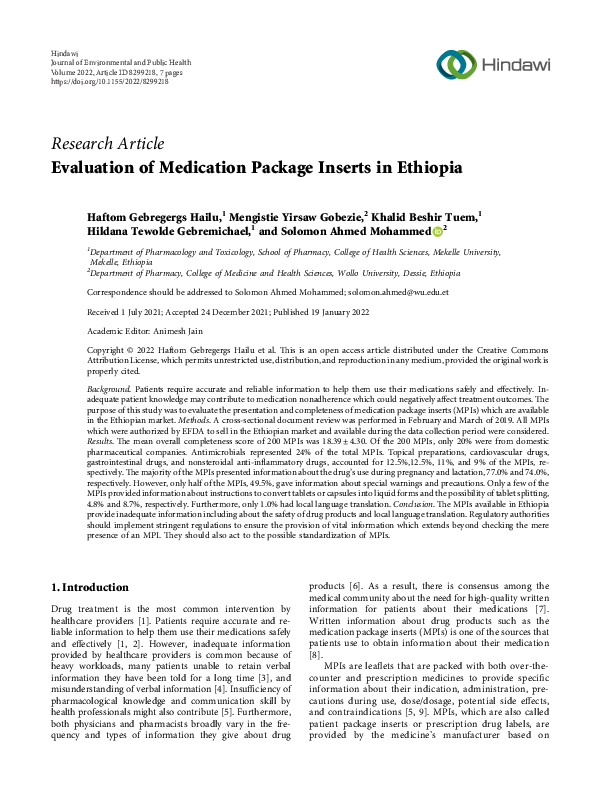 (PDF) Evaluation of Medication Package Inserts in Ethiopia