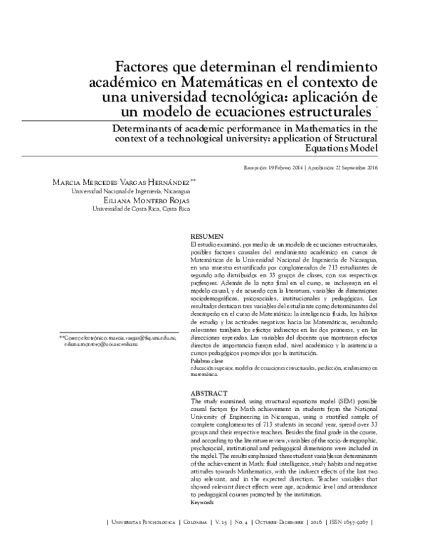 (PDF) Factores que determinan el rendimiento académico en Matemáticas en la Universidad Nacional ...