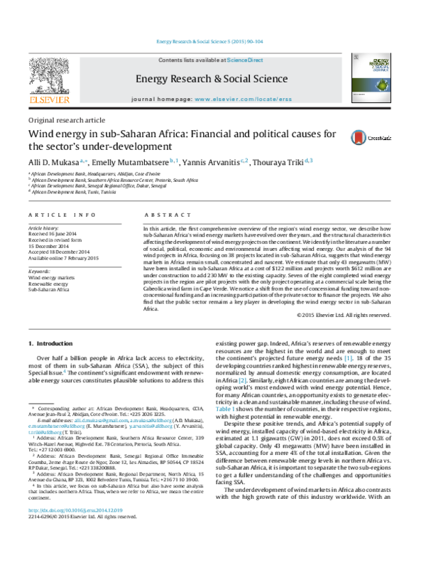 (PDF) Wind energy in sub-Saharan Africa: Financial and political causes for the sector's under ...