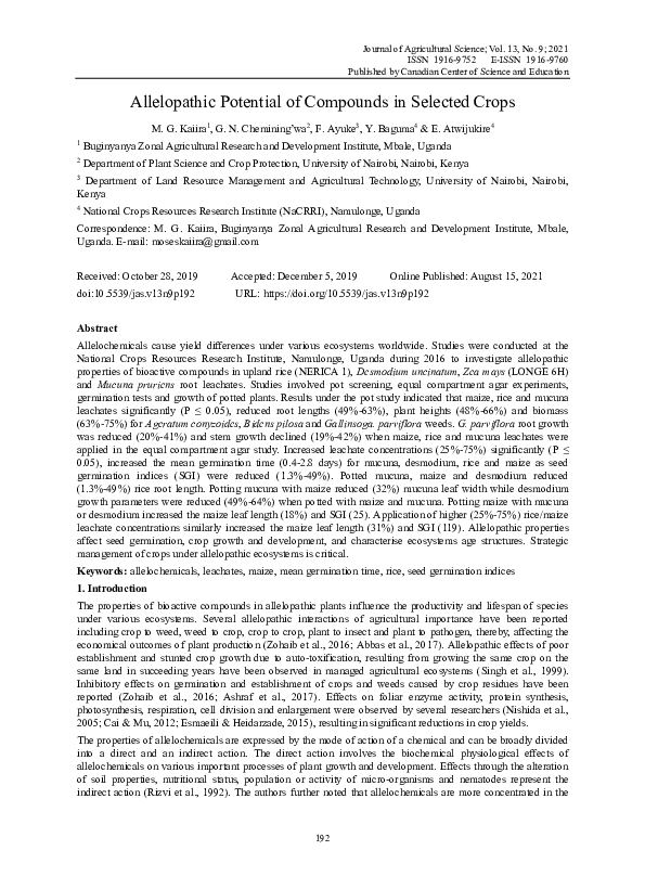 (PDF) Allelopathic Potential of Compounds in Selected Crops