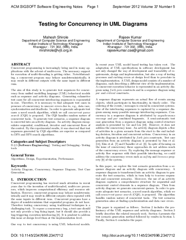 Pdf Testing For Concurrency In Uml Diagrams