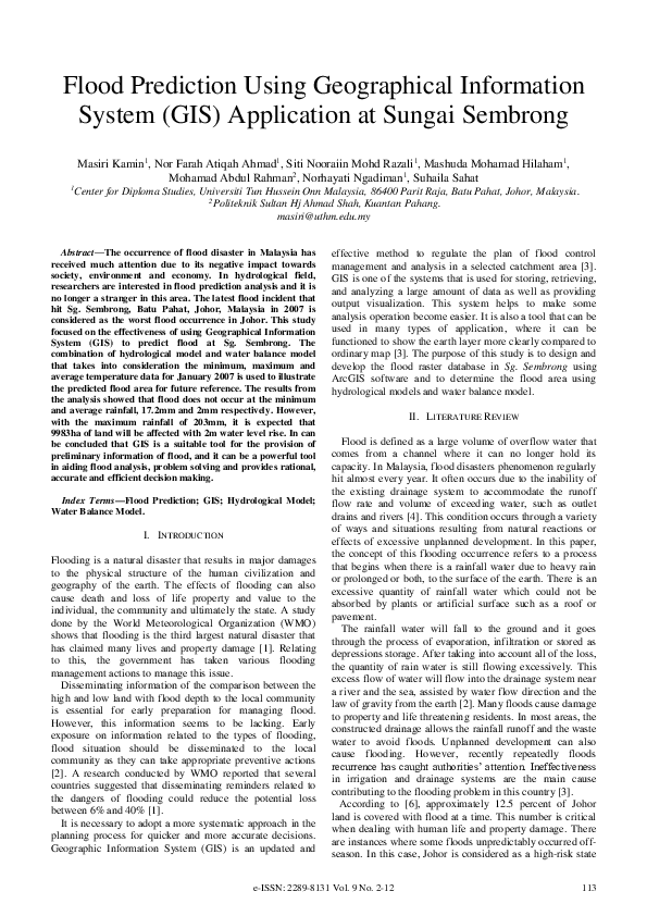 Pdf Flood Prediction Using Geographical Information System Gis