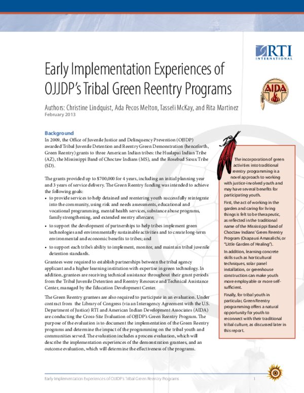 (PDF) Early implementation experiences of OJJDP’s tribal Green Reentry ...