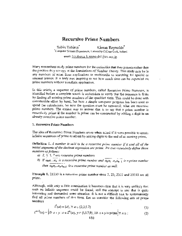 (PDF) Recursive prime numbers