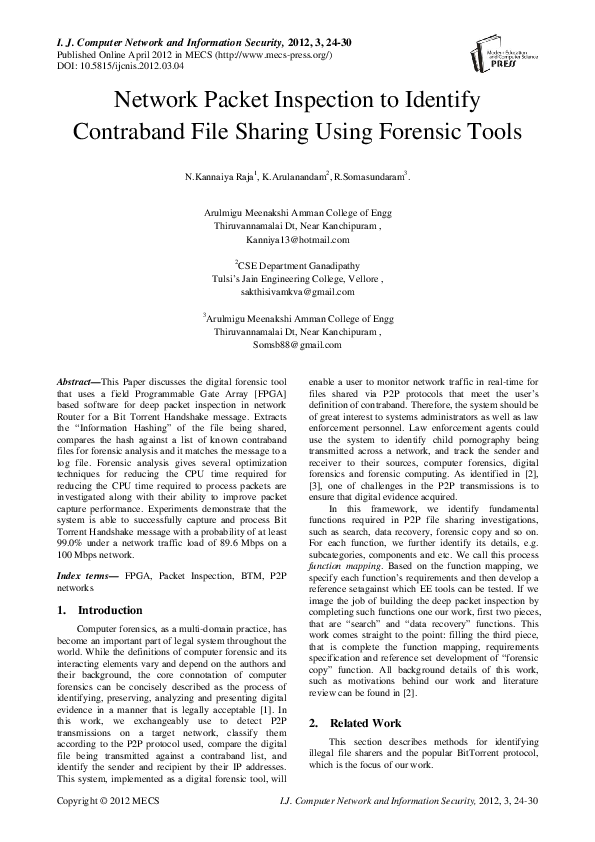 (PDF) Network Packet Inspection to Identify Contraband File Sharing Using Forensic Tools