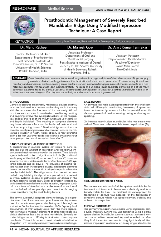 (PDF) Prosthodontic Management of Severely Resorbed Mandibular Ridge ...