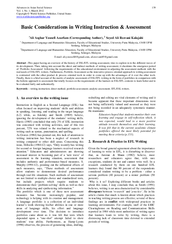 (PDF) Basic Considerations in Writing Instruction & Assessment