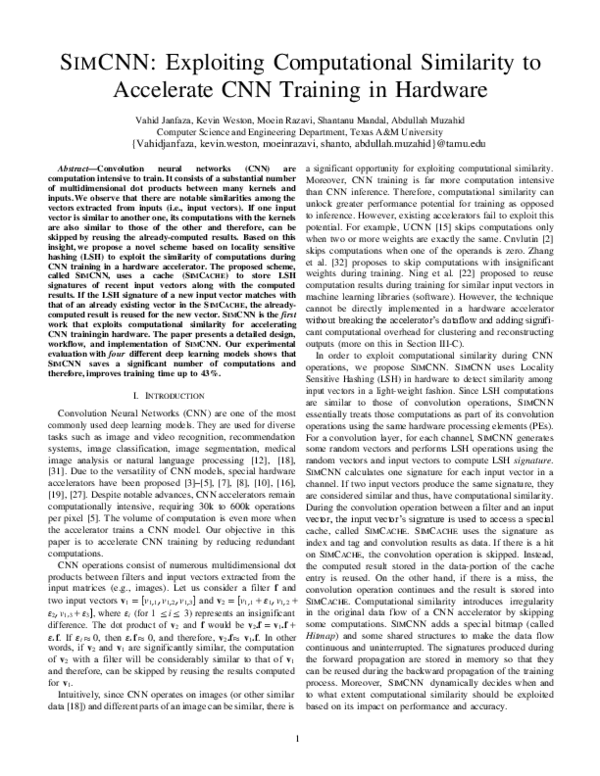 (PDF) SIMCNN - Exploiting Computational Similarity to Accelerate CNN Training in Hardware