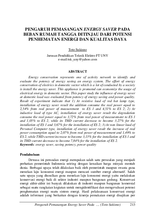 (PDF) Pengaruh Pemasangan Energy Saver Pada Beban Rumah Tangga Ditinjau Dari Potensi Penhematan ...