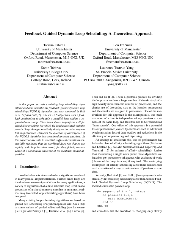 Pdf Feedback Guided Dynamic Loop Scheduling A Theoretical Approach Sabin Tabirca