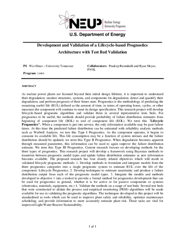 (PDF) Development and Validation of a Lifecycle-based Prognostics ...