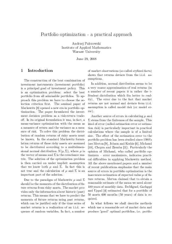 (PDF) Portfolio optimization - a practical approach
