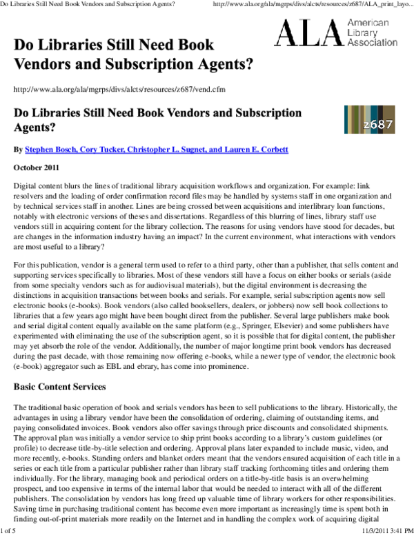 (PDF) Do Libraries Still Need Book Vendors and Subscription Agents?