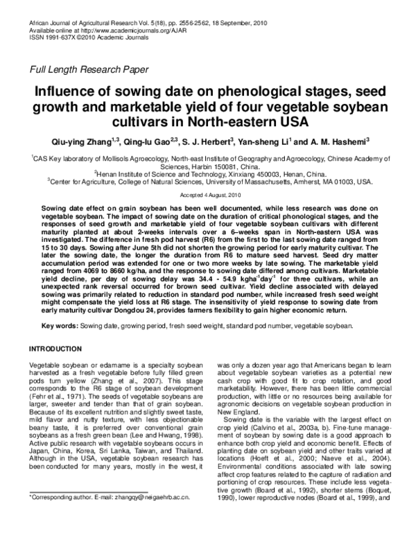 Pdf Influence Of Sowing Date On Phenological Stages Seed Growth And