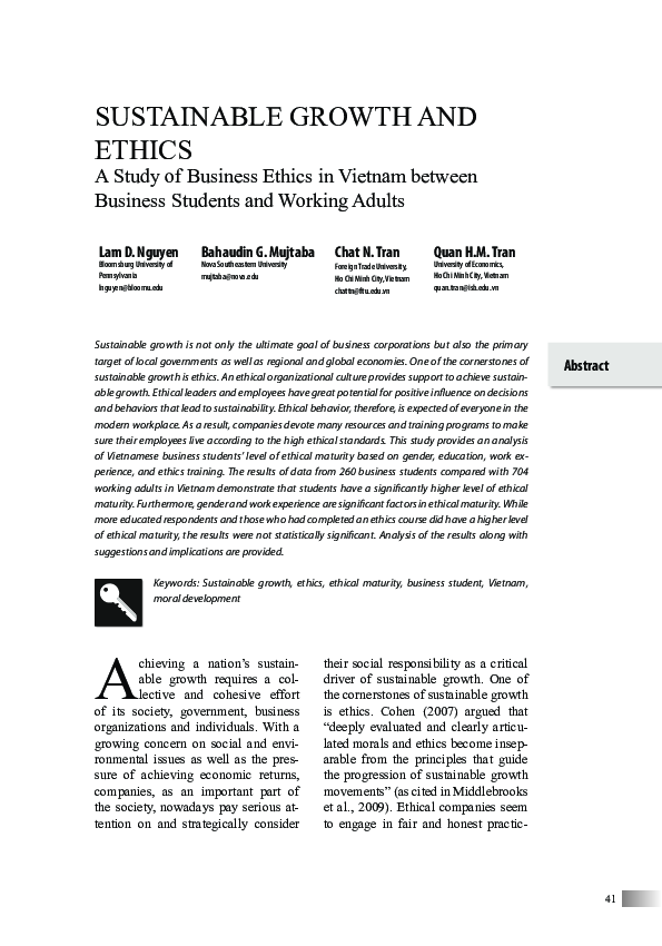 (PDF) Sustainable Growth and Ethics: A Study of Business Ethics in ...