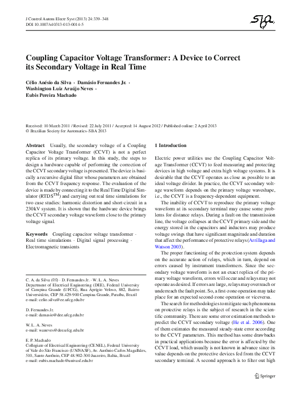 (PDF) Coupling Capacitor Voltage Transformer: A Device to Correct its ...