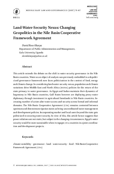(PDF) Land-Water-Security Nexus: Changing Geopolitics in the Nile Basin ...