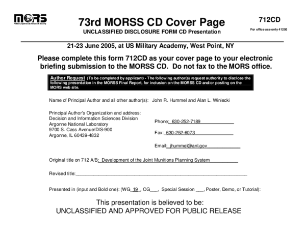 (PDF) An Overview of the Joint Munitions Planning System | John Hummel ...