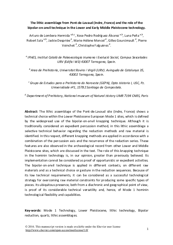 (PDF) The lithic assemblage from Pont-de-Lavaud (Indre, France) and the role of the bipolar-on ...