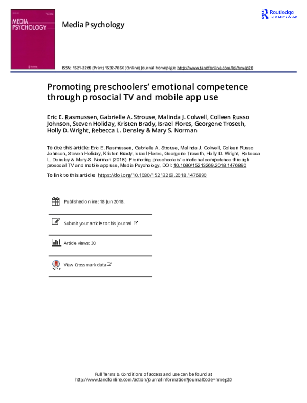 (PDF) Promoting Preschoolers’ Emotional Competence Through Prosocial TV ...