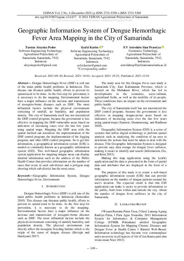 (PDF) Geographic Information System of Dengue Hemorrhagic Fever Area Mapping in the City Of ...