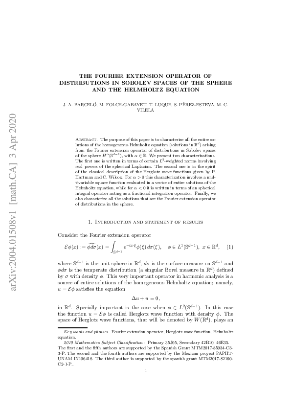Pdf The Fourier Extension Operator Of Distributions In Sobolev Spaces Of The Sphere And The