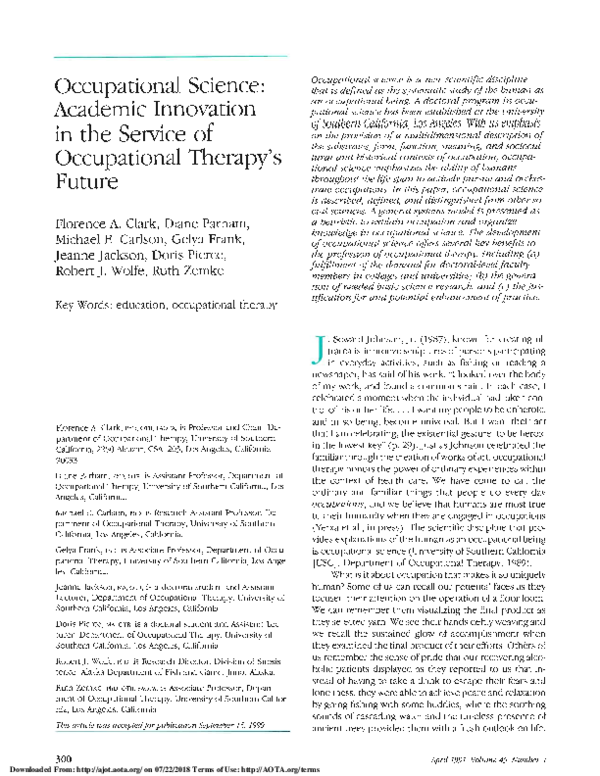 (PDF) Occupational Science: Academic Innovation in the Service of ...