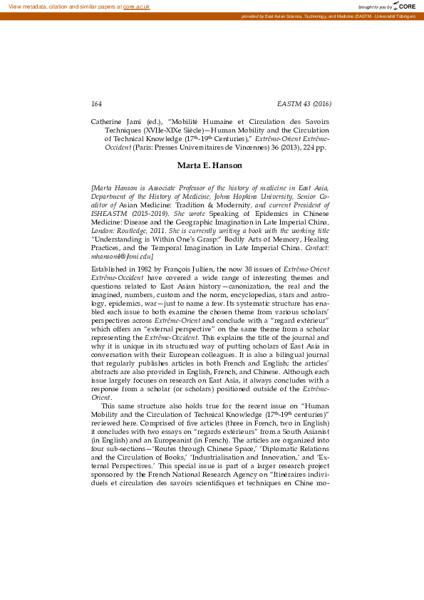 (PDF) Catherine Jami (ed.), “Mobilité Humaine et Circulation des ...