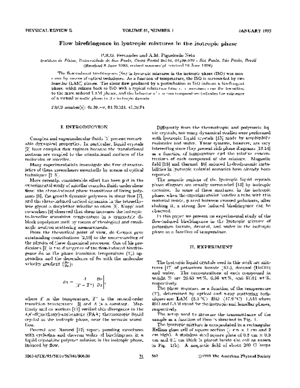 (PDF) Flow birefringence in lyotropic mixtures in the isotropic phase