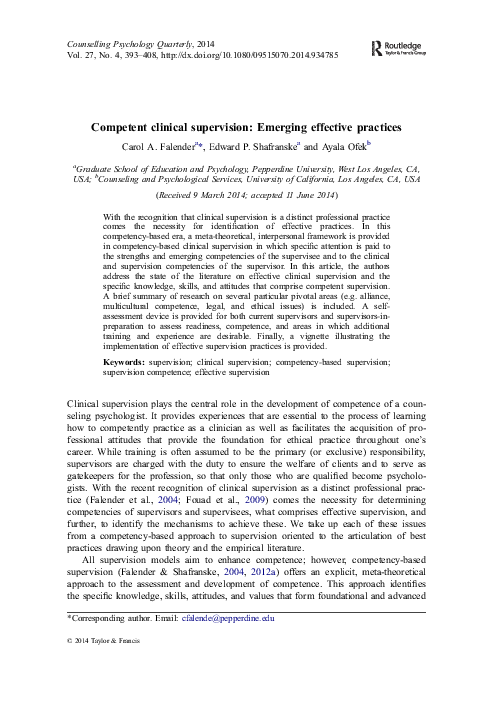 (PDF) Competent clinical supervision: Emerging effective practices