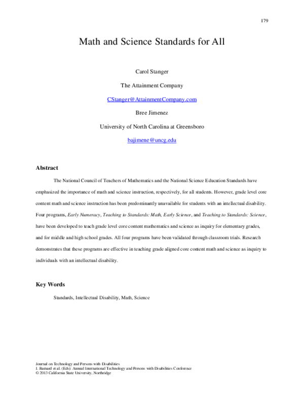 (PDF) Math and Science Standards for All