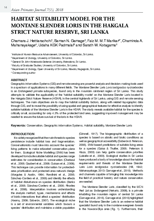 (PDF) Habitat Suitability Model for the Montane Slender Loris in the ...