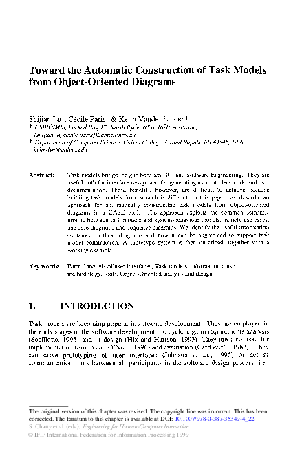 (PDF) Toward the Automatic Construction of Task Models from Object-Oriented Diagrams | Keith ...