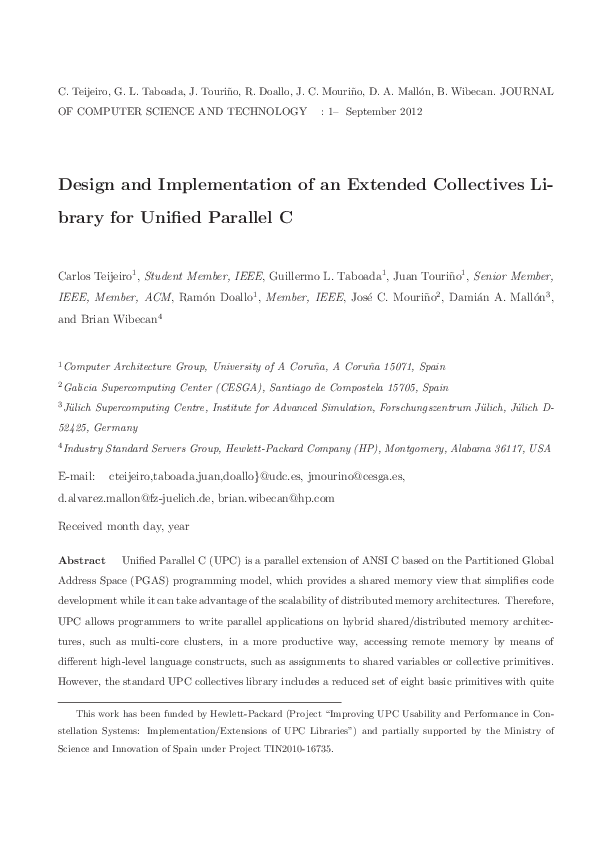(PDF) Design and Implementation of an Extended Collectives Library for Unified Parallel C