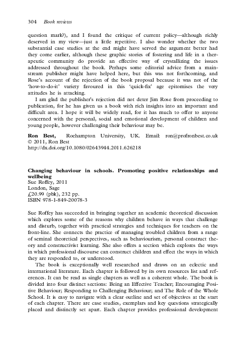 (PDF) Changing behaviour in schools. Promoting positive relationships ...