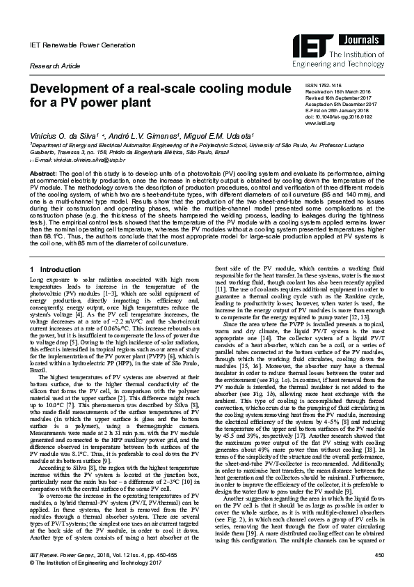 (PDF) Development of a real‐scale cooling module for a PV power plant
