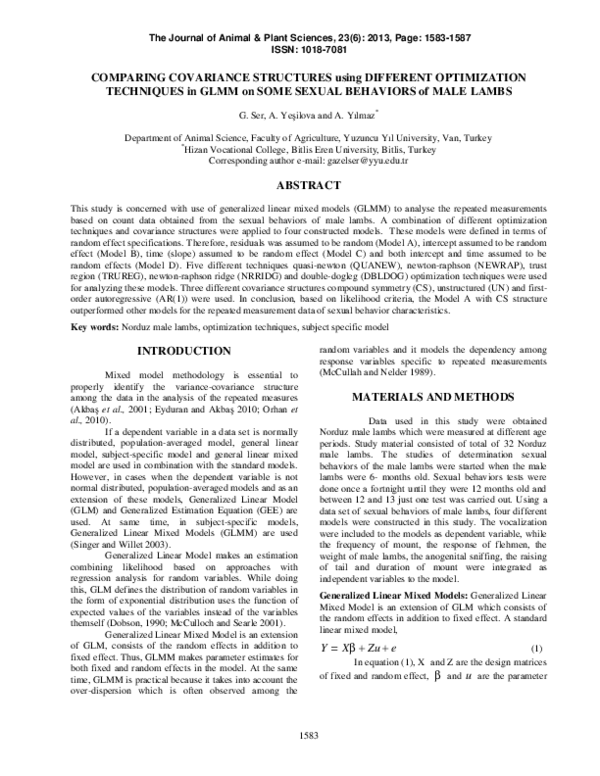 Pdf Comparing Covariance Structures Using Different Optimization